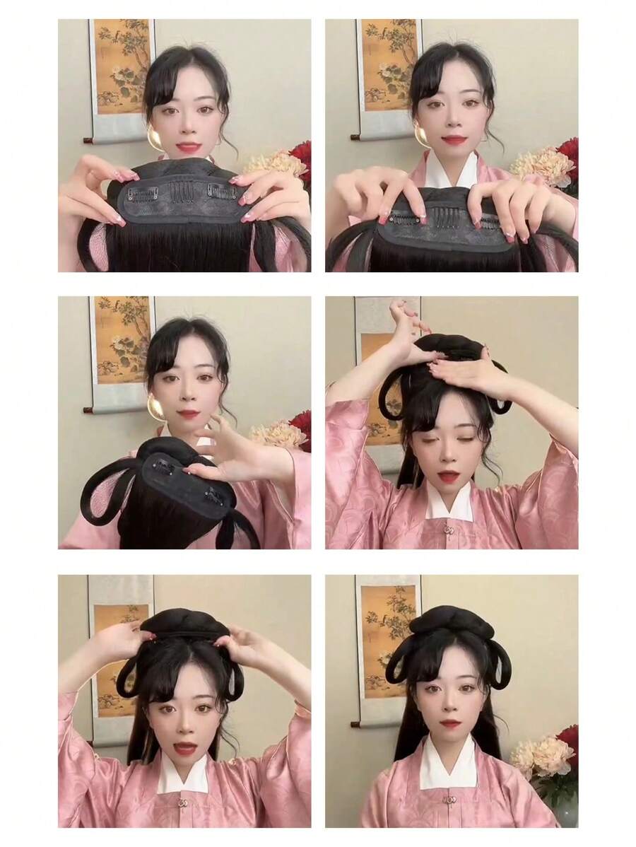 [Muning] Traditional Chinese Style Integrated Bun Wig, Classic Braided ...