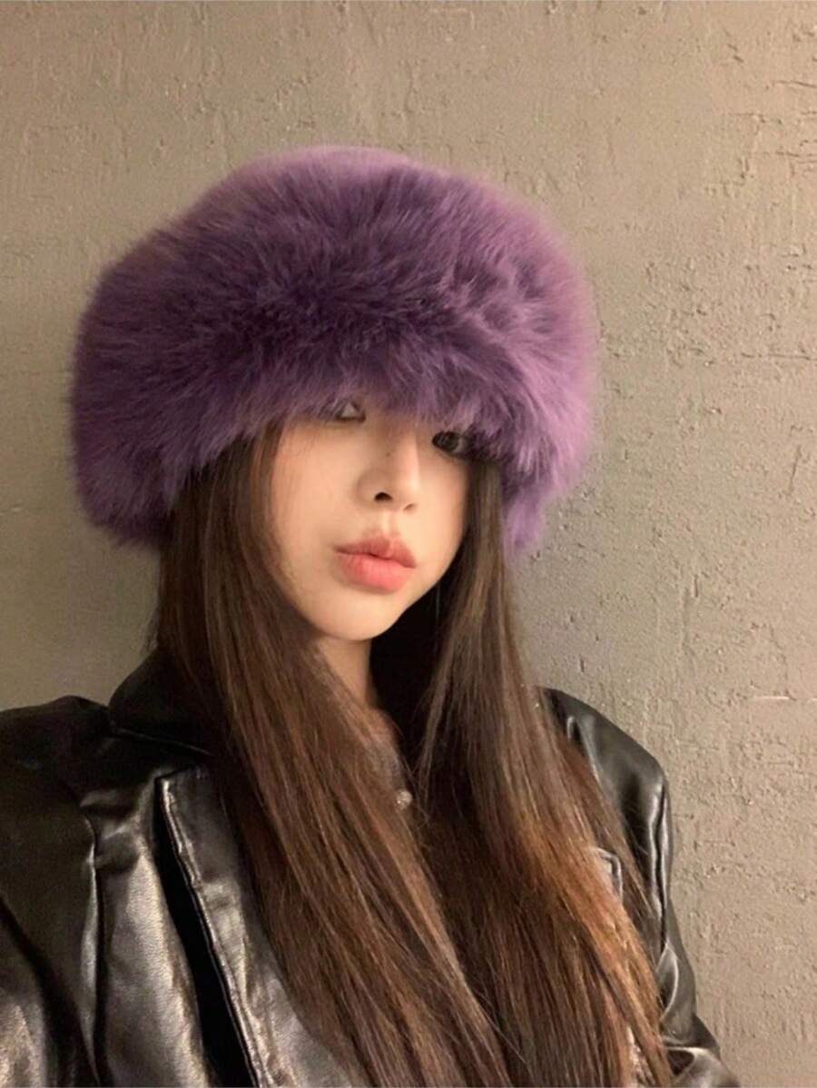 1pc Women's Luxury Fluffy Hat, Large, Thick Fluffy Trim, Warm Ear Cover, Versatile Winter ...