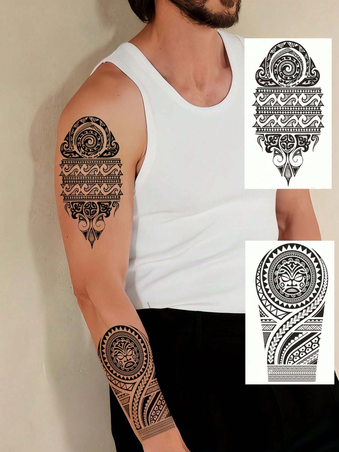 10 Sheets Tattoo Temporary Viking Fake Tattoos For Men Adult Black ...