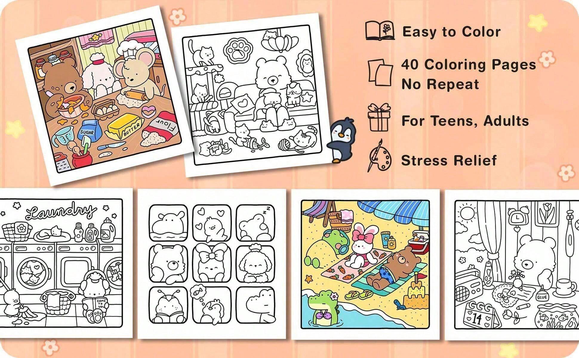 Cozy Friends: Coloring Book For Adults And Teens Featuring Super Cute ...
