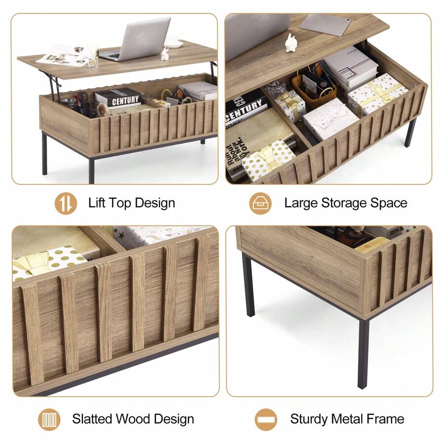 Lift Top Coffee Table - Extendable Dining Table With Storage Shelf And ...