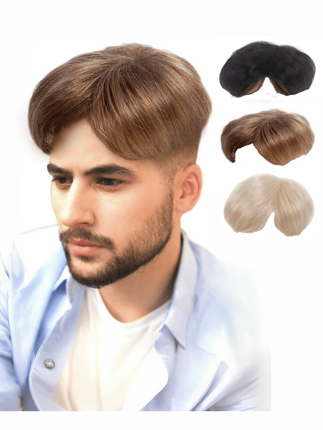 Men Wig Toupee Topper For Men Male Synthetic Hair Men's Clip-In Short Hair Wig Top Hairpiece For ...