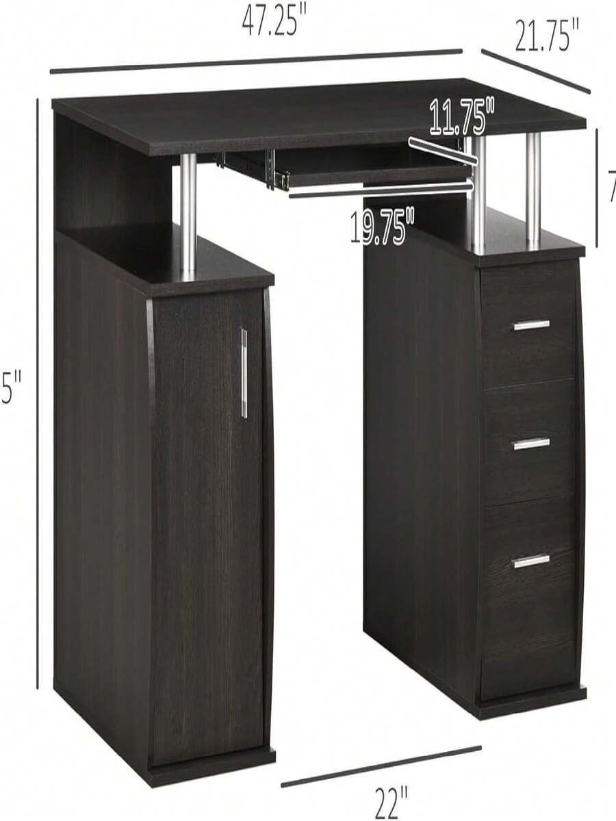 Computer Desk With Keyboard Tray And Storage Drawers, Home Office ...