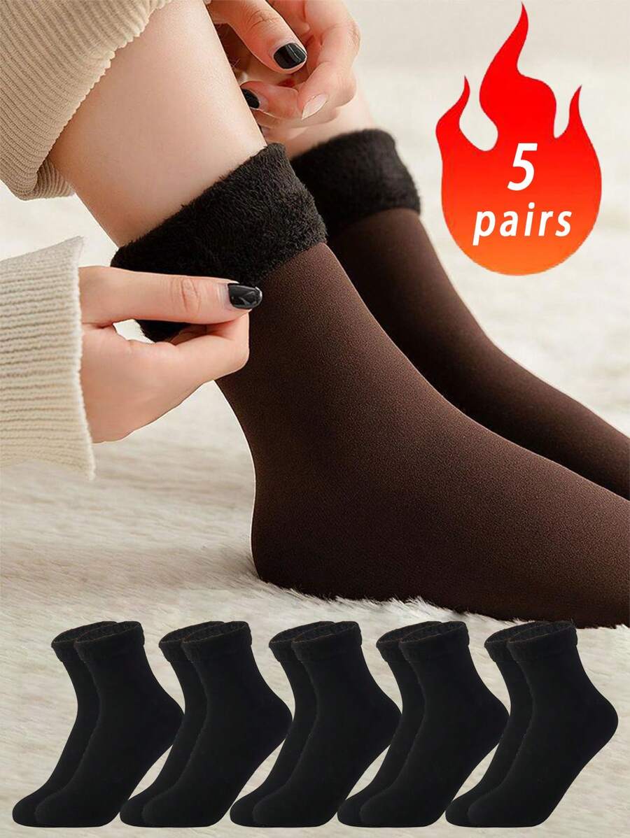 5 Pairs Of Unisex Fleece Thickened Snow Socks, Brushed Warmth, Bare Leg ...