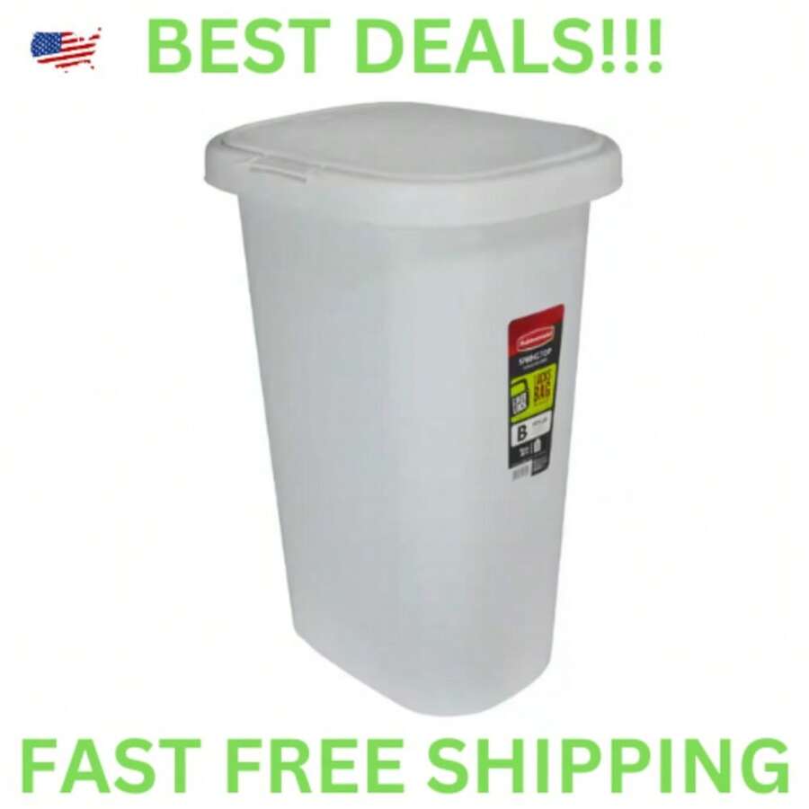Rubbermaid 13 Gallon Rectangular Spring-Top Lid Wastebasket Trash Can ...