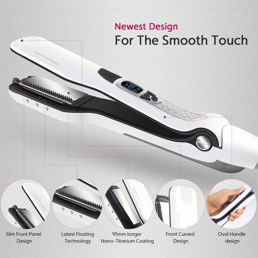 Professional Nano-Titanium Ceramic Steam Hair Straightener, Wide Plate Non-Damaging Straight ...