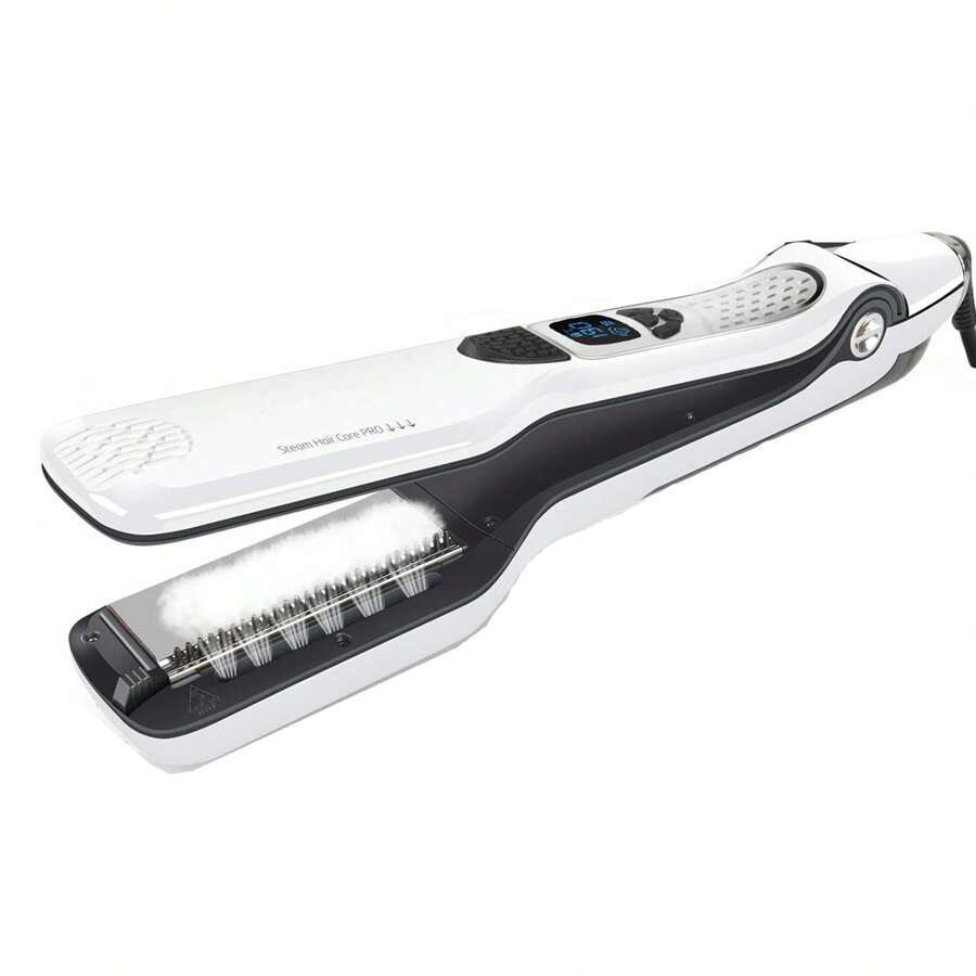 Professional Nano-Titanium Ceramic Steam Hair Straightener, Wide Plate Non-Damaging Straight ...