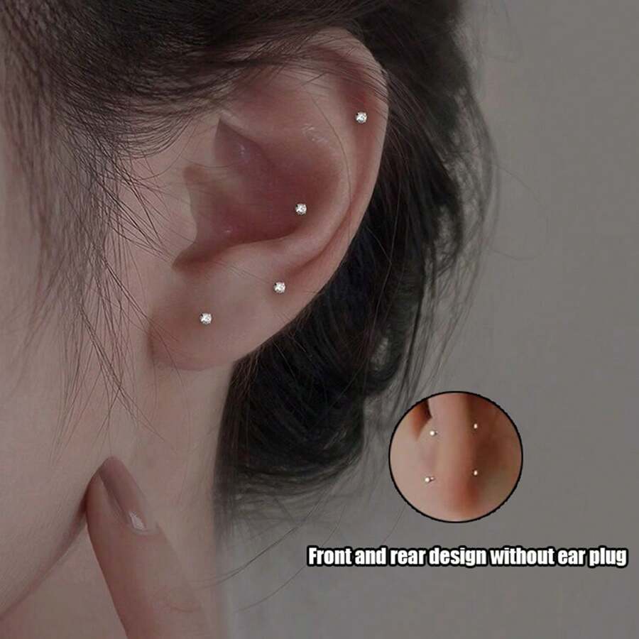 Anti-Allergy Mini 925 Silver Needle Four Claw Small White Drill Sleep ...