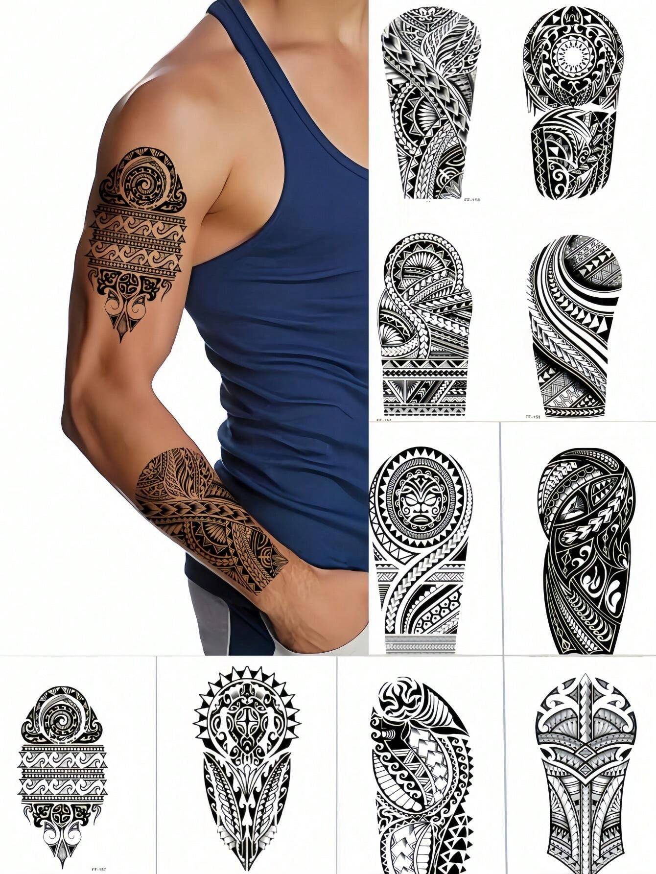 10 Sheets Tattoo Temporary Viking Fake Tattoos For Men Adult Black ...