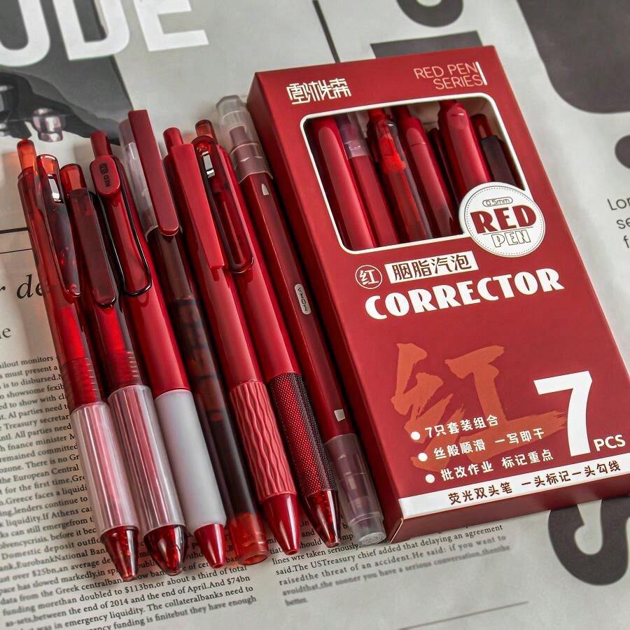 [7 pièces 1 boîte] Stylos rouges à bulles par stylo à encre mobile ...