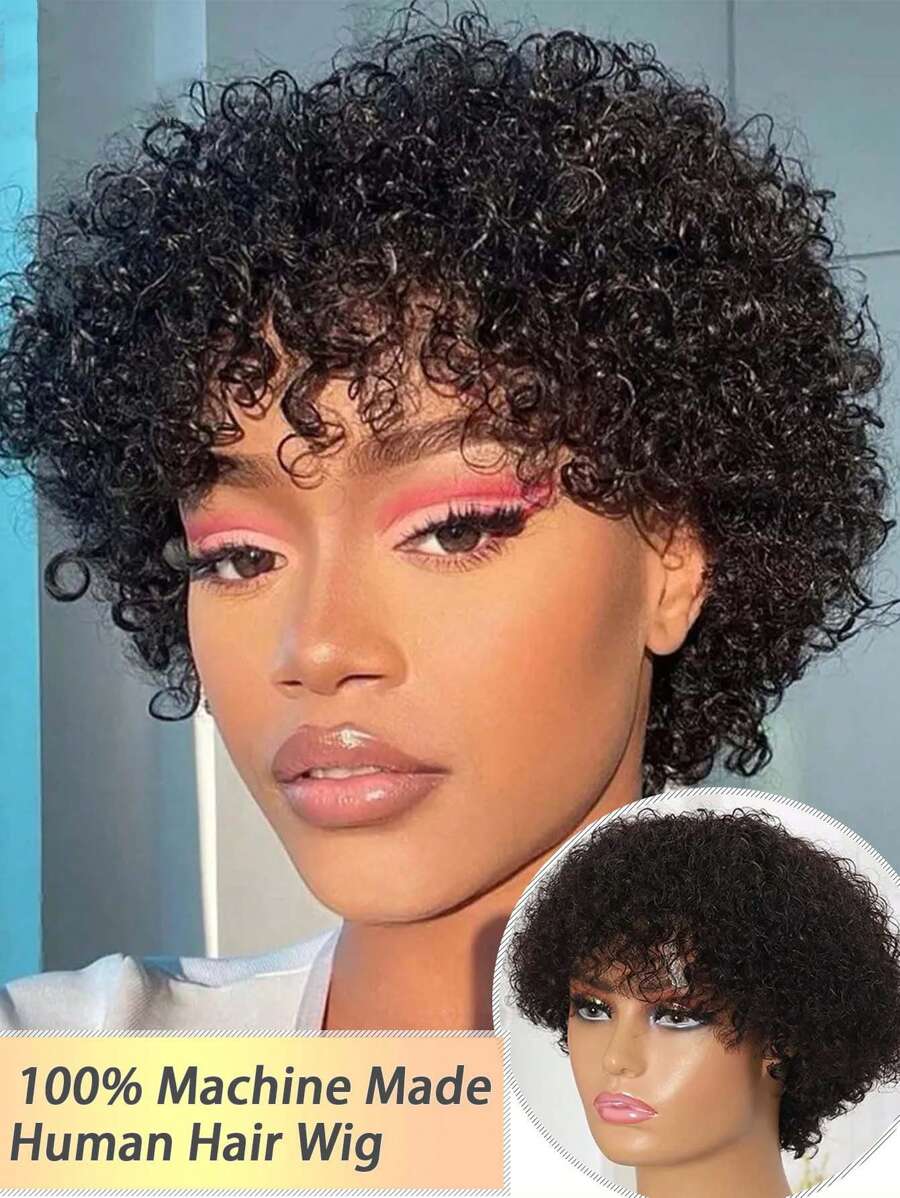 Solid Color Short Curly Wig With Bangs, Suitable For Everyday Wear ...