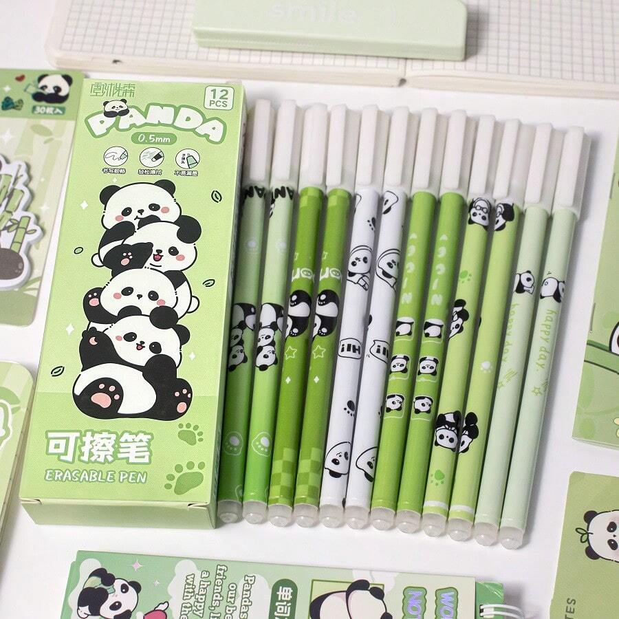 [12 Sets 1 Box] Cute Erase Paper Pen Panda Cap Primary School Students ...