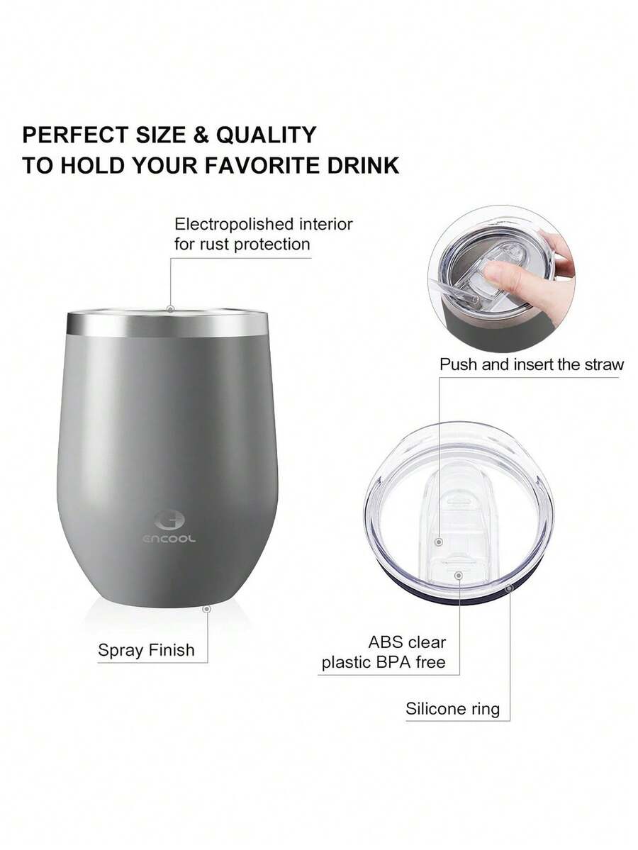 Encool 340ml/12オンス ダブルレイヤー ステンレス鋼 真空断熱 エッグシェルカップ 1個、自宅、オフィス、屋外、スポーツ等で使用可能、ギフトにも適しています | #SHEIN新 ...