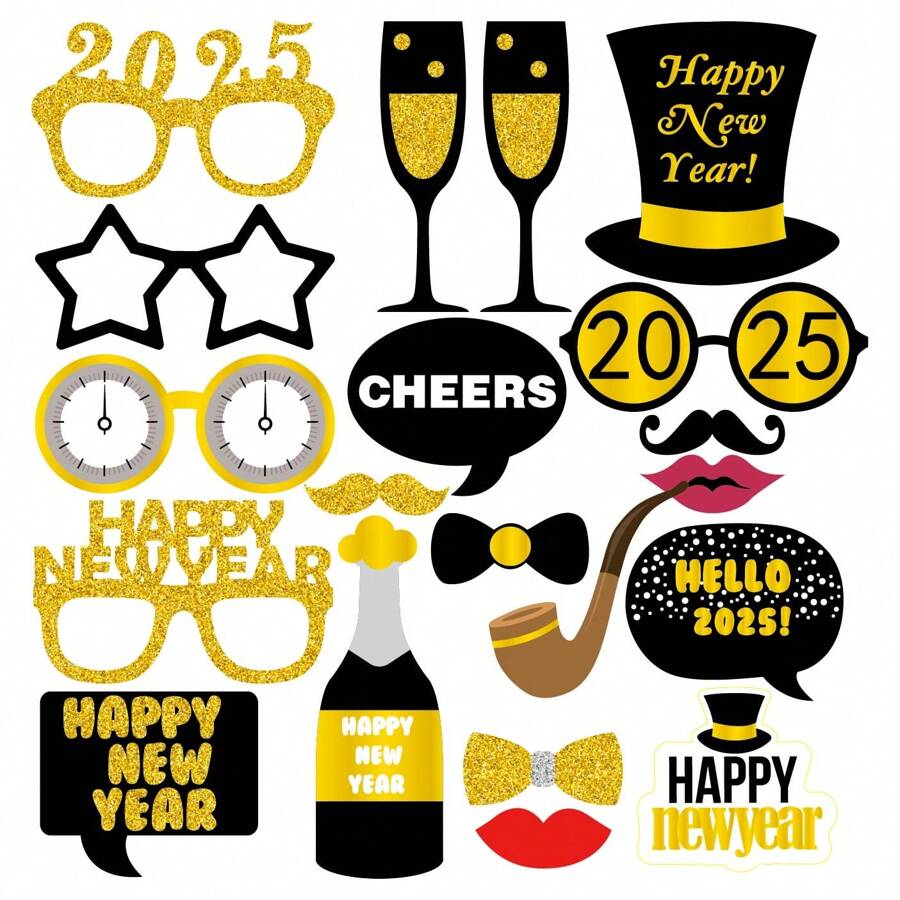 New Years Photo Booth Props 2025, Pack Of 20 | Glitter New Years Eve ...
