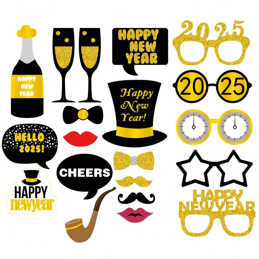 New Years Photo Booth Props 2025, Pack Of 20 | Glitter New Years Eve ...
