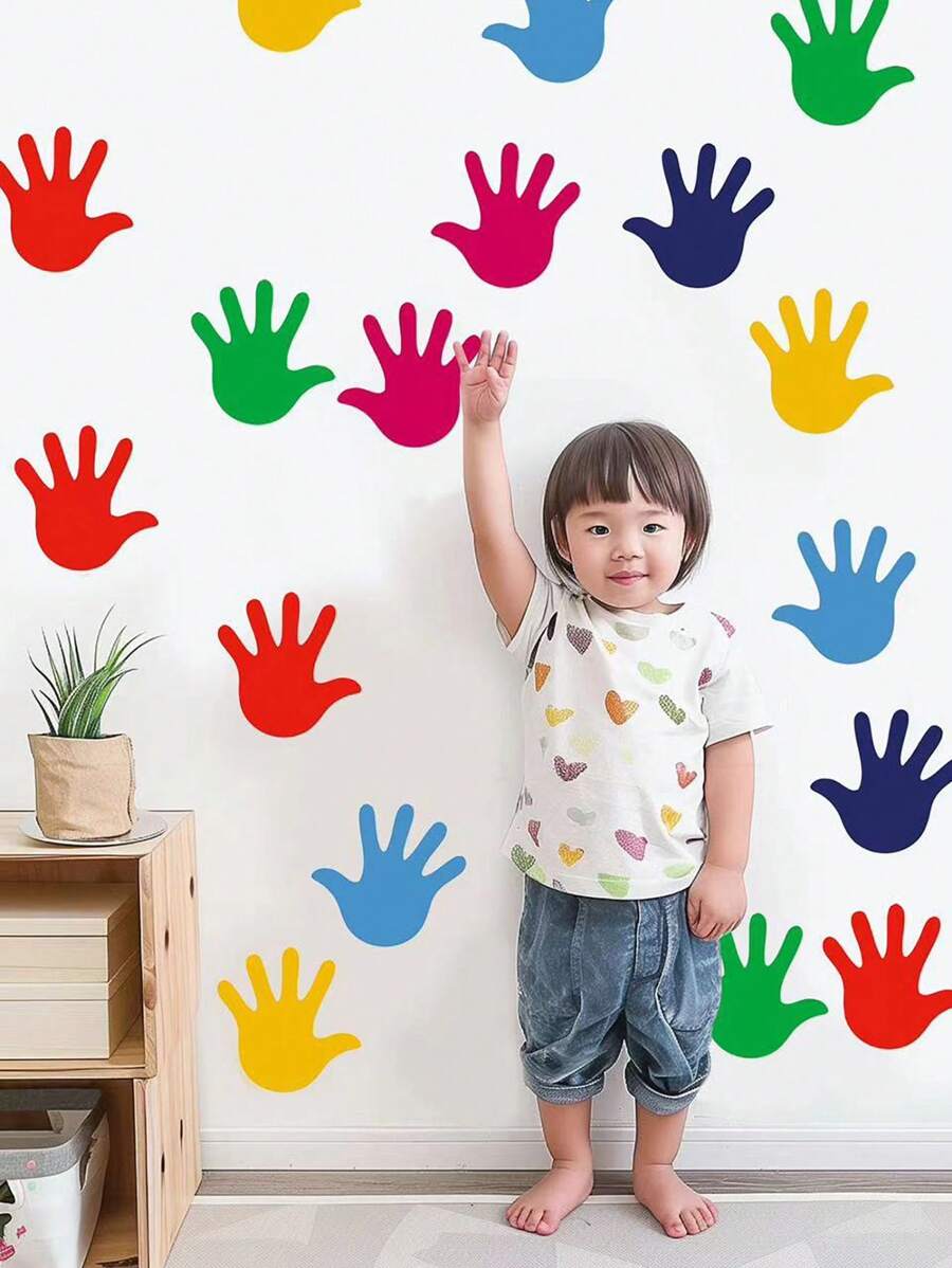 1 Sheet (9pcs) Colorful Handprint Stickers, Waterproof Cartoon Hand ...
