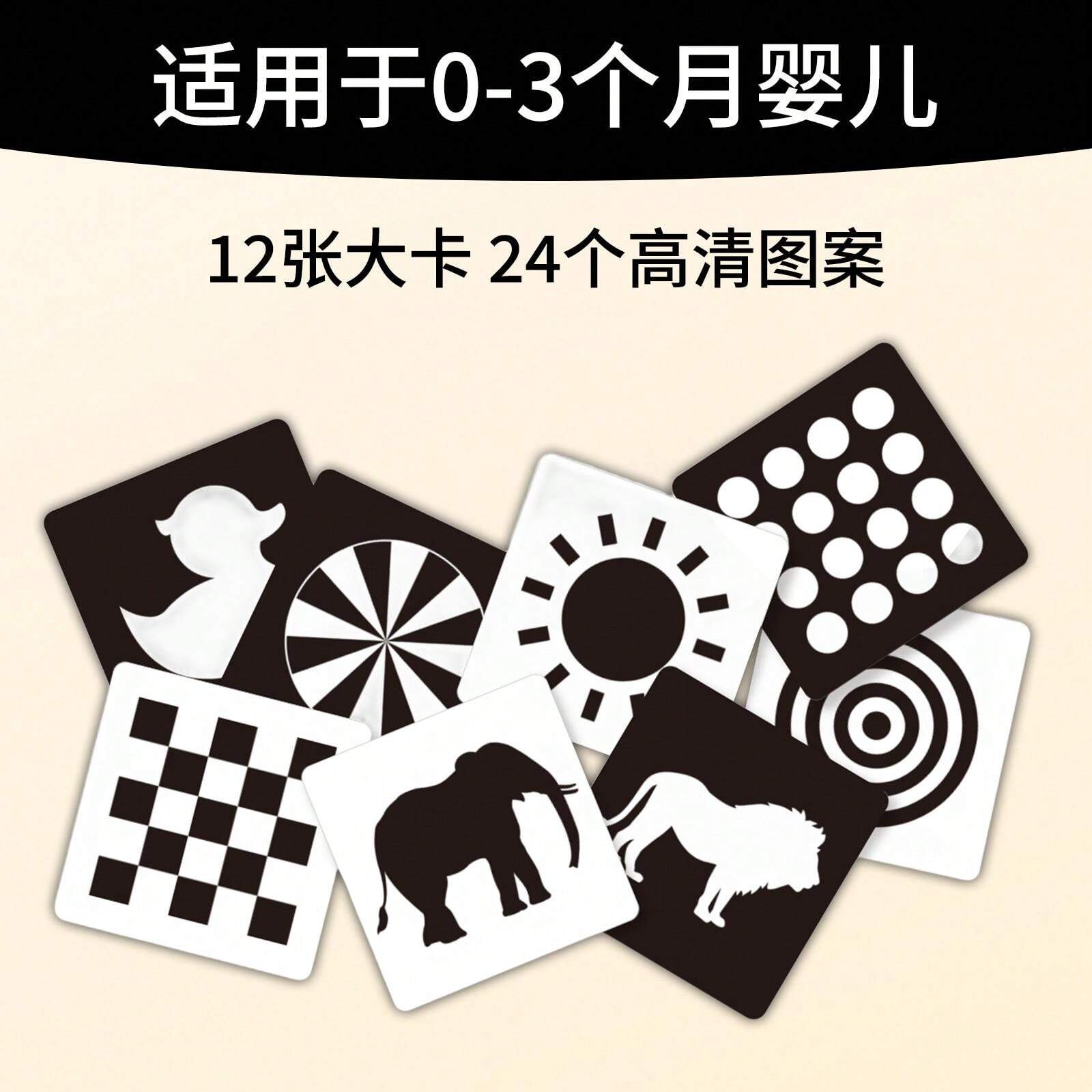 1 Box Of 12pcs Chinese Black And White Flash Cards, Visual Stimulation ...