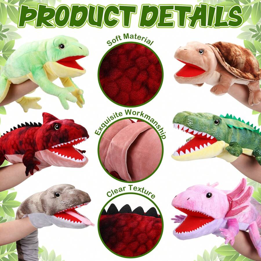 6 Pcs Reptile Hand Puppets, Extra Large Size Hand Puppets For Bedtime ...