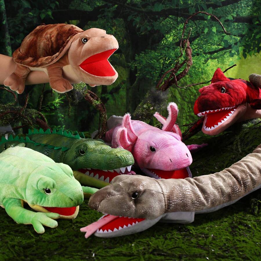 6 Pcs Reptile Hand Puppets, Extra Large Size Hand Puppets For Bedtime ...