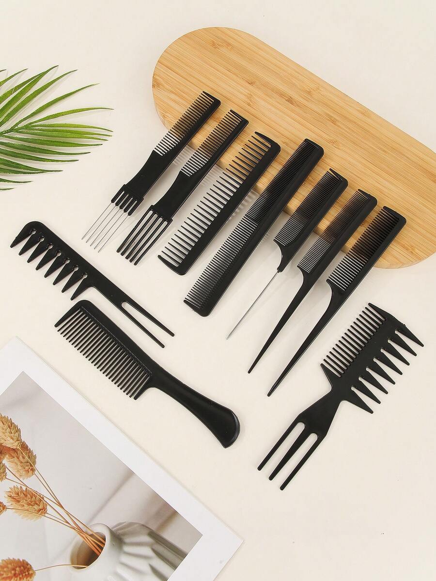 10pcs Hairdressing Comb Set Professional Hair Stying Comb Set With Hair ...