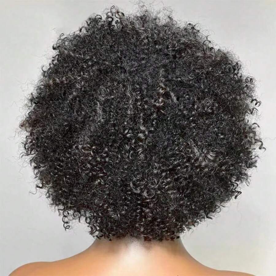Pelucas rizado afro de cabello humano con flequillo, pelucas afro ...