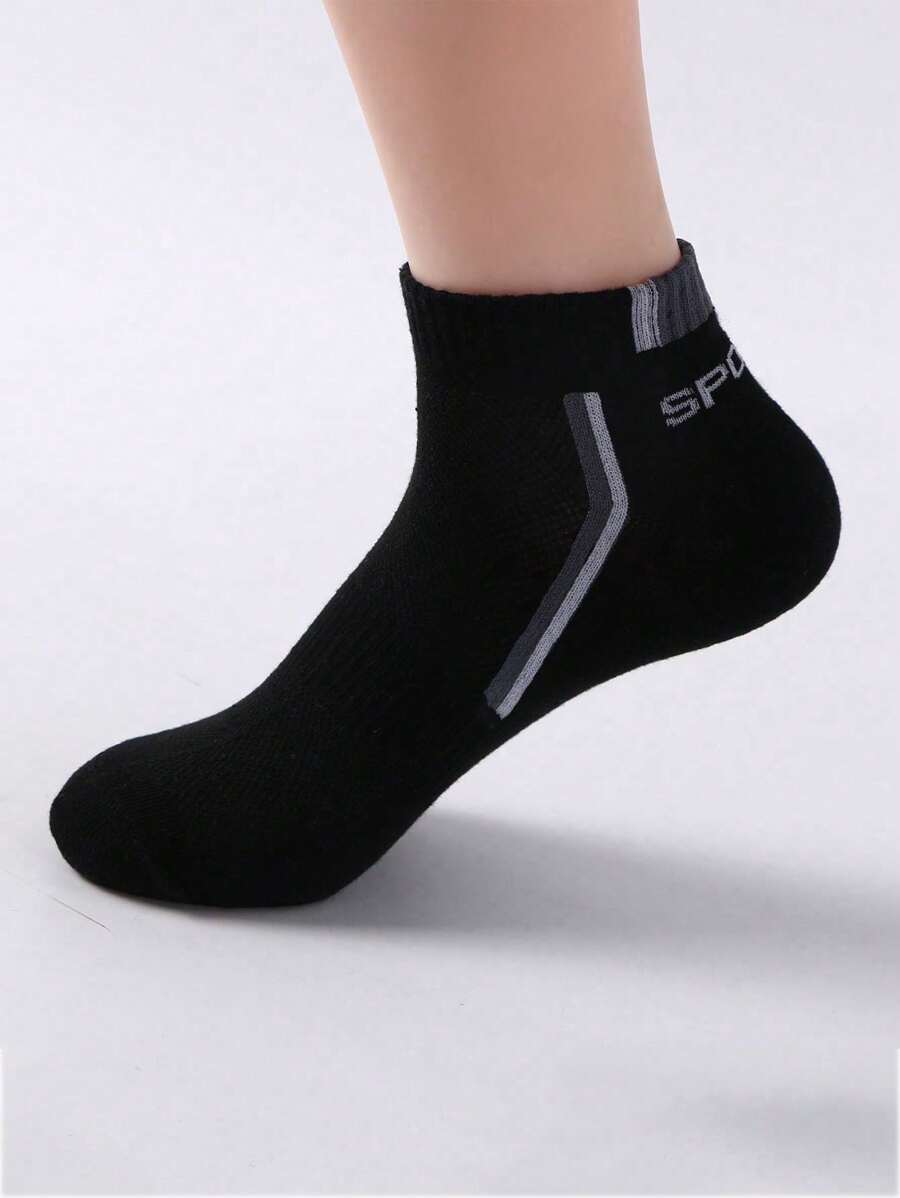 10 Pairs Simple Black Athletic Men's Crew Socks With Letter Detail, For ...