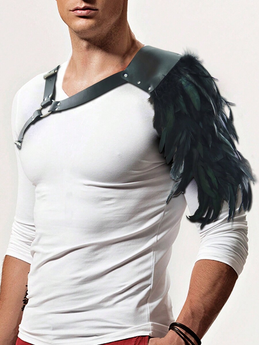 Men Gothic Natural Real Feather Epaulet Shrug Shoulder Strap For ...
