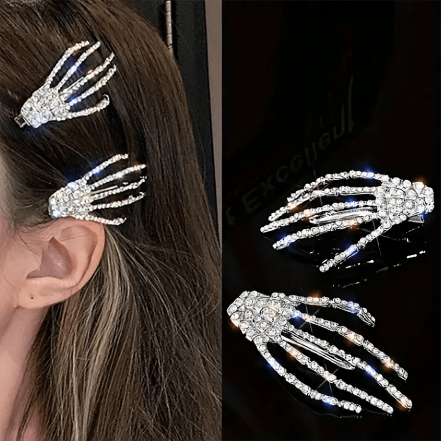 2pcs Shiny Rhinestone Skull Hair Clip - Luxurious Metal Duck Clip ...