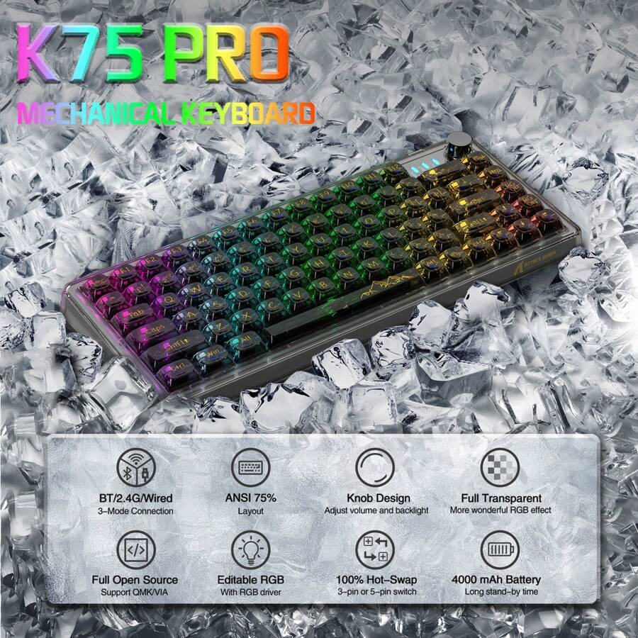 FREEWOLF FREEWOLF X ATTACK SHARK K75 Pro Transparent Mechanical ...