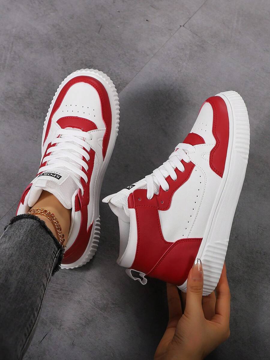 Red Shoes Women Sneakers White High Top Shoes Canvas Flat Shoes Student ...