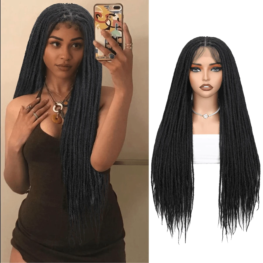 Full Lace Dreadlock Wig With Baby Hair 30 Inch Faux Locs Wig Hand Made ...