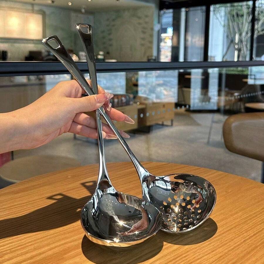 2pcs Stainless Steel Soup Ladle With Strainer, Long Handle Kitchen ...