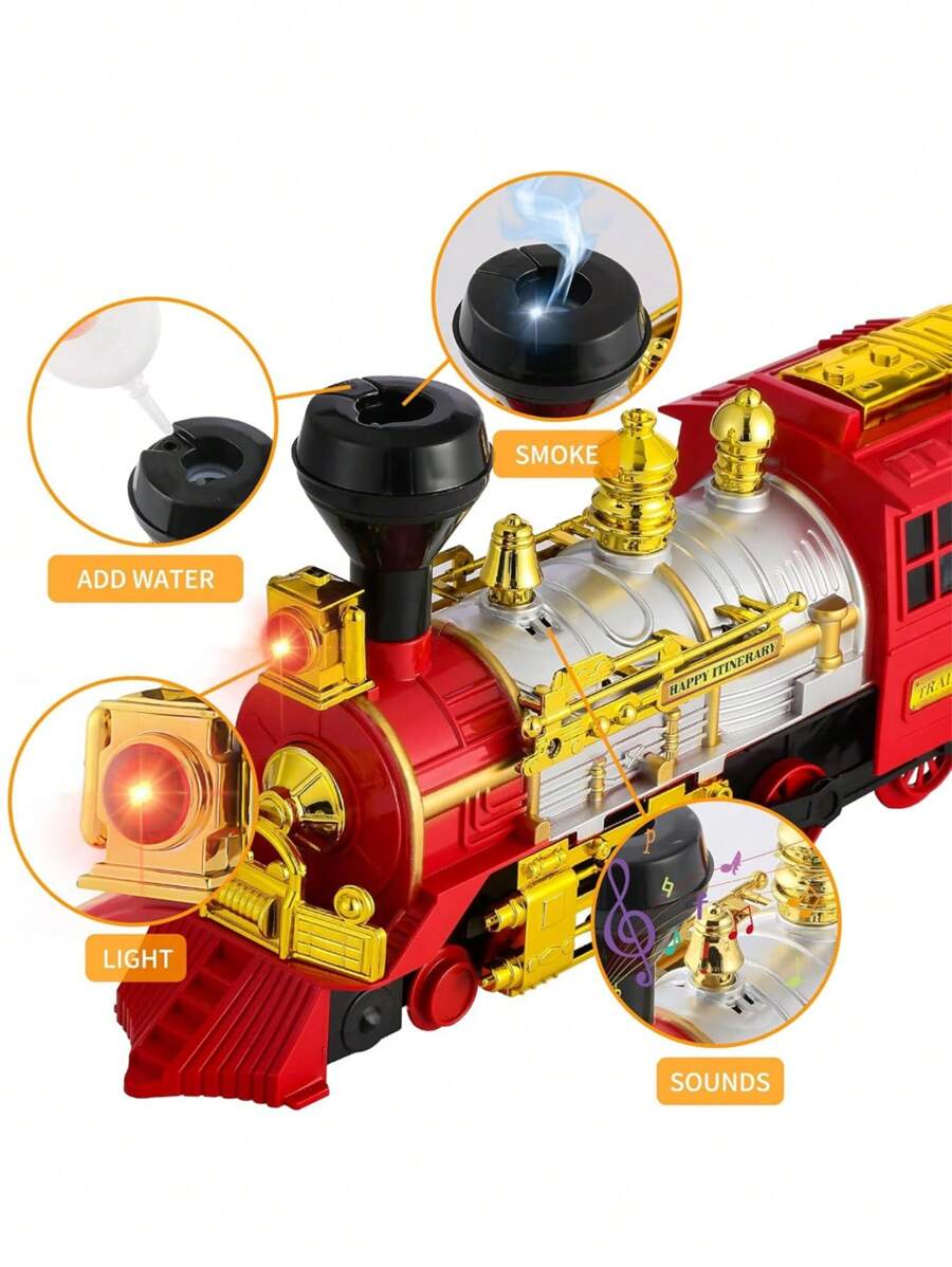 Children's Electric Omnidirectional Spray Train Toy With Sound & Light, Steam Locomotive Smoke ...