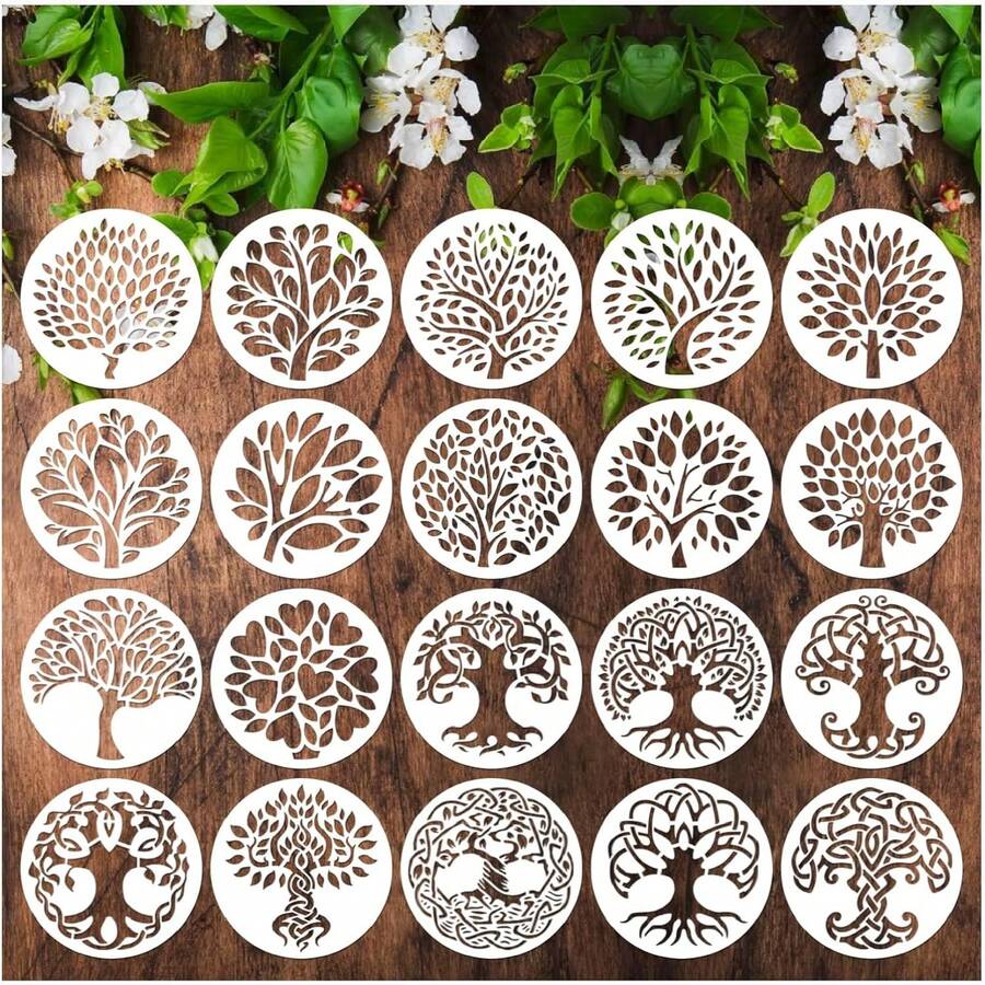 20 Pieces Reusable Tree Stencils 4 Inch Round Tree Of Life Stencil For ...
