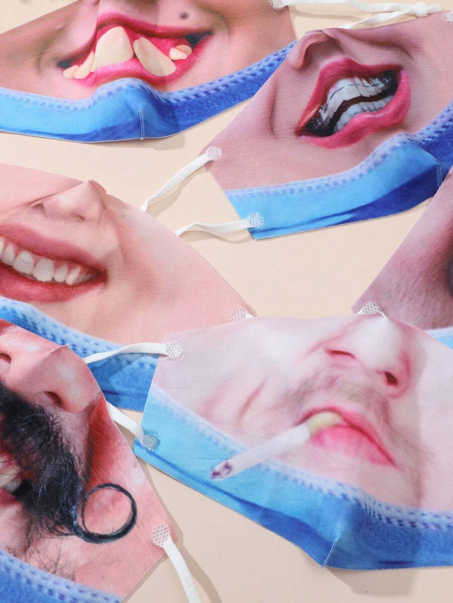 1 Set Of 6 Fun Mouth Shaped Cute And Playful Ear Loop Face Masks ...
