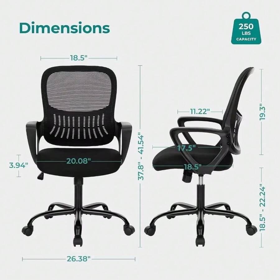 Office Computer Gaming Desk Chair, Ergonomic Mid-Back Mesh Rolling Work ...
