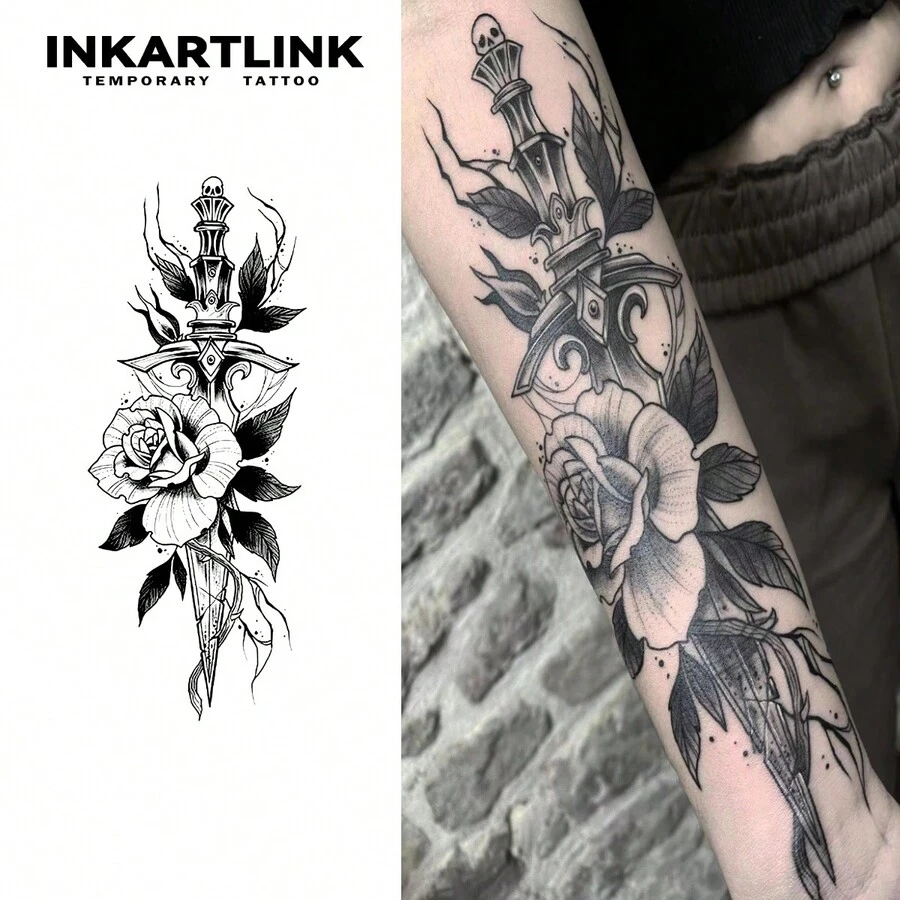 INKARTLINK INKARTLINK Revolutionary Technology Tattoos, Semi-Permanent Tattoos, Rose Sword ...
