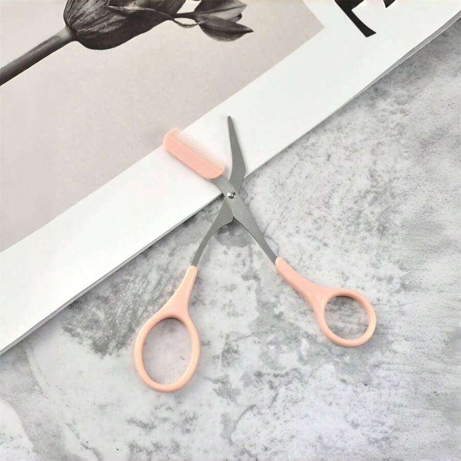 Pink Eyebrow Trimming Scissors With Built-In Comb - Stainless Steel ...