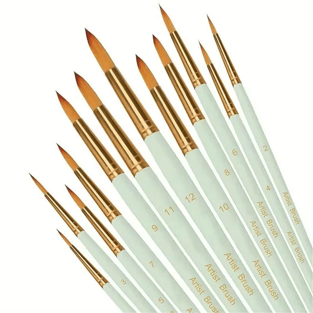12pcs Professional Paint Brushes Set, Round Pointed Tip, Nylon, Multi ...