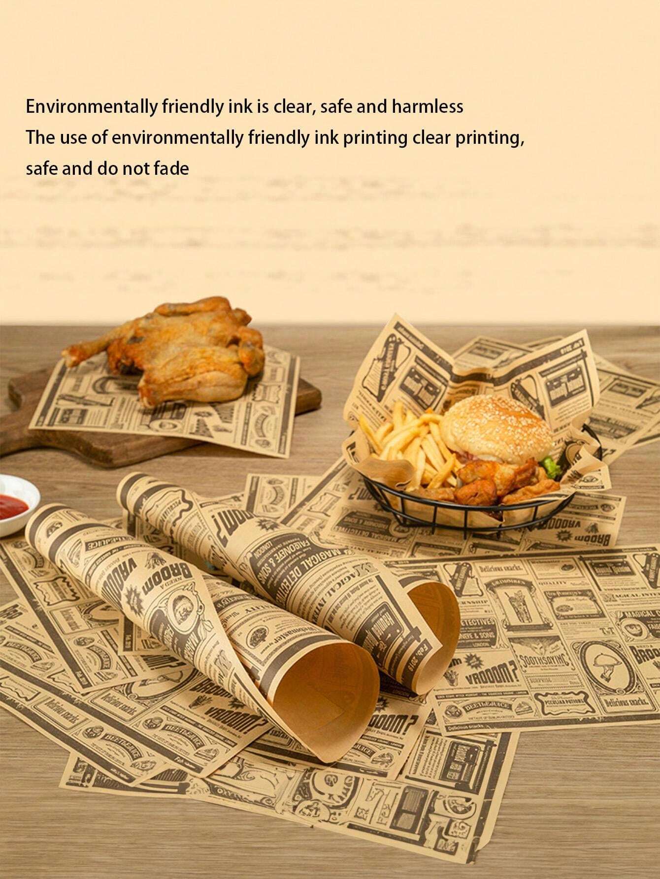 25pcs Vintage Grease-Proof Kraft Paper Liner, Thick Oil Absorbing Paper ...