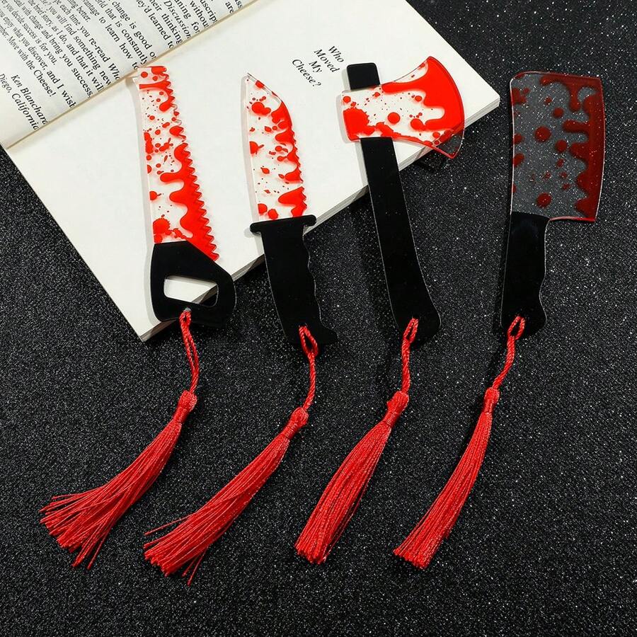 1pc Vintage Horror Bookmarks, Scary Knives With Blood Stains ...