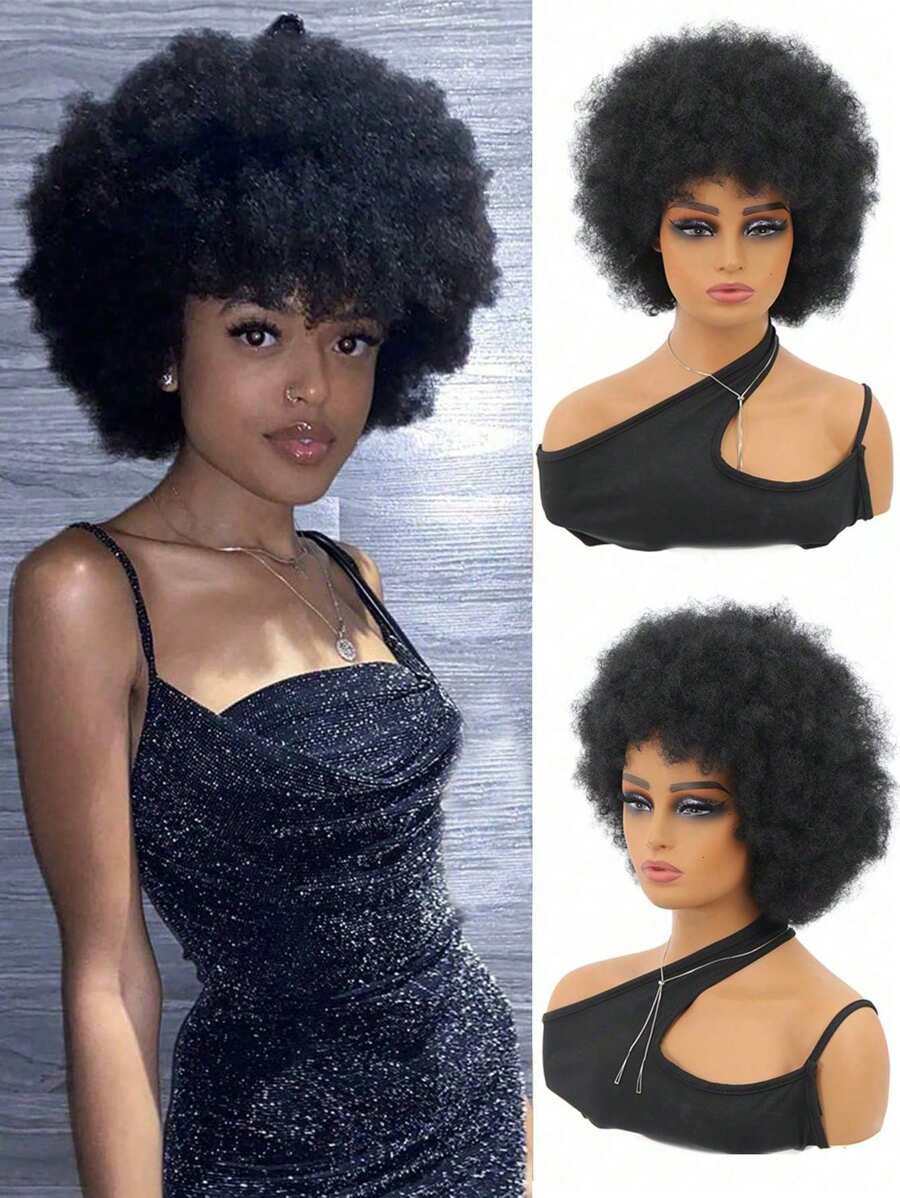 Women's Short Afro Wig, Fluffy Fluffy Large Curly Afro Wig, Quality ...