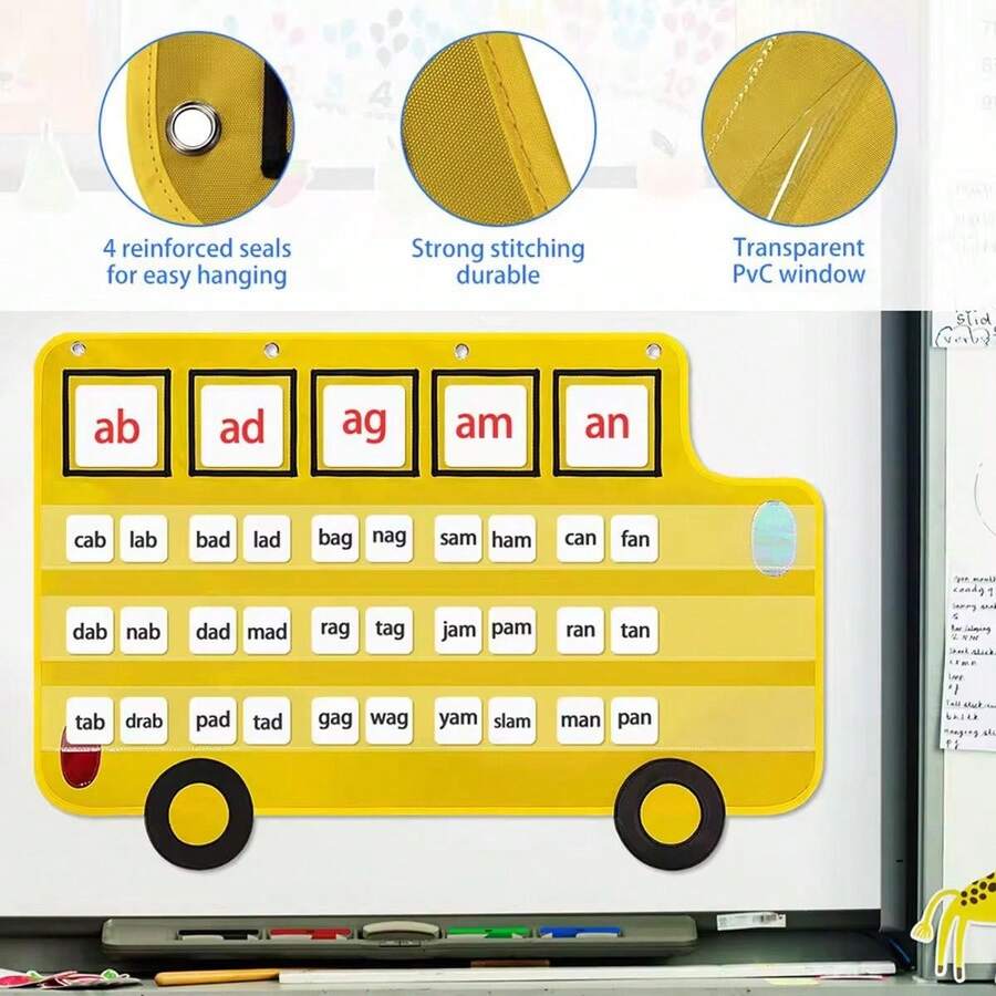 Yellow School Bus Letters Hanging Pocket Chart For Classroom Decor ...
