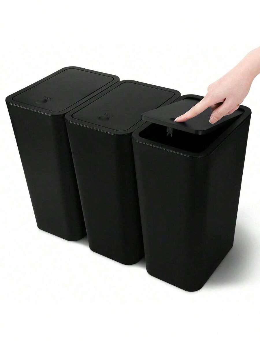 3 Pack Trash Can With Pop-Up Lid Bathroom Bin Kitchen Bin Push Button ...