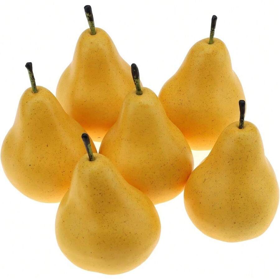 6pcs Fake Pears Artificial Fruits Vivid Yellow Pear For Home Fruit Shop ...