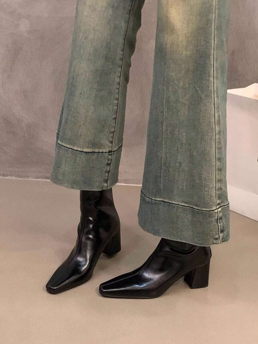 Botas de tacón alto de punta cuadrada marrones para mujer, nuevos ...