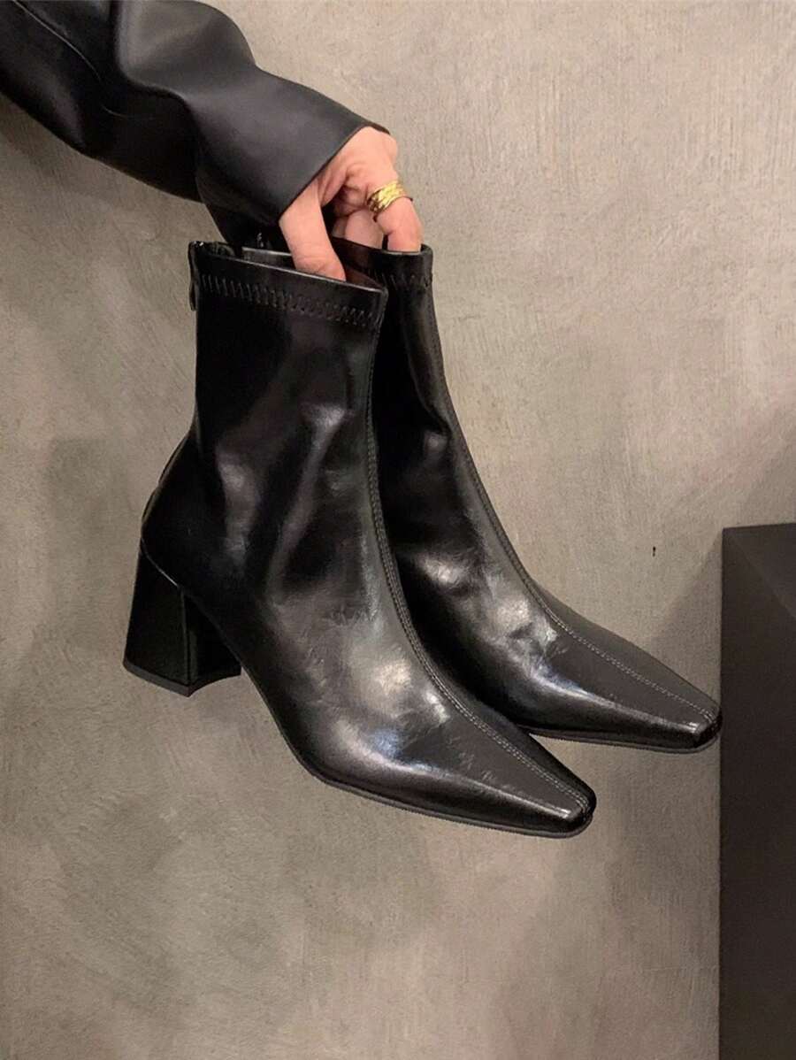 Botas de tacón alto de punta cuadrada marrones para mujer, nuevos ...