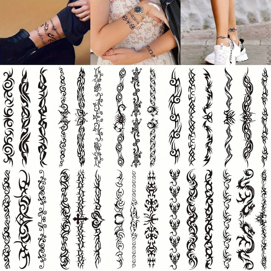 10 Sheets Tribal Temporary Tattoos For Women - Large Waterproof Fake ...