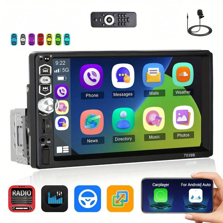 Apple CarPlay Head Unit Single Din Touchscreen Car Stereo Android Auto ...