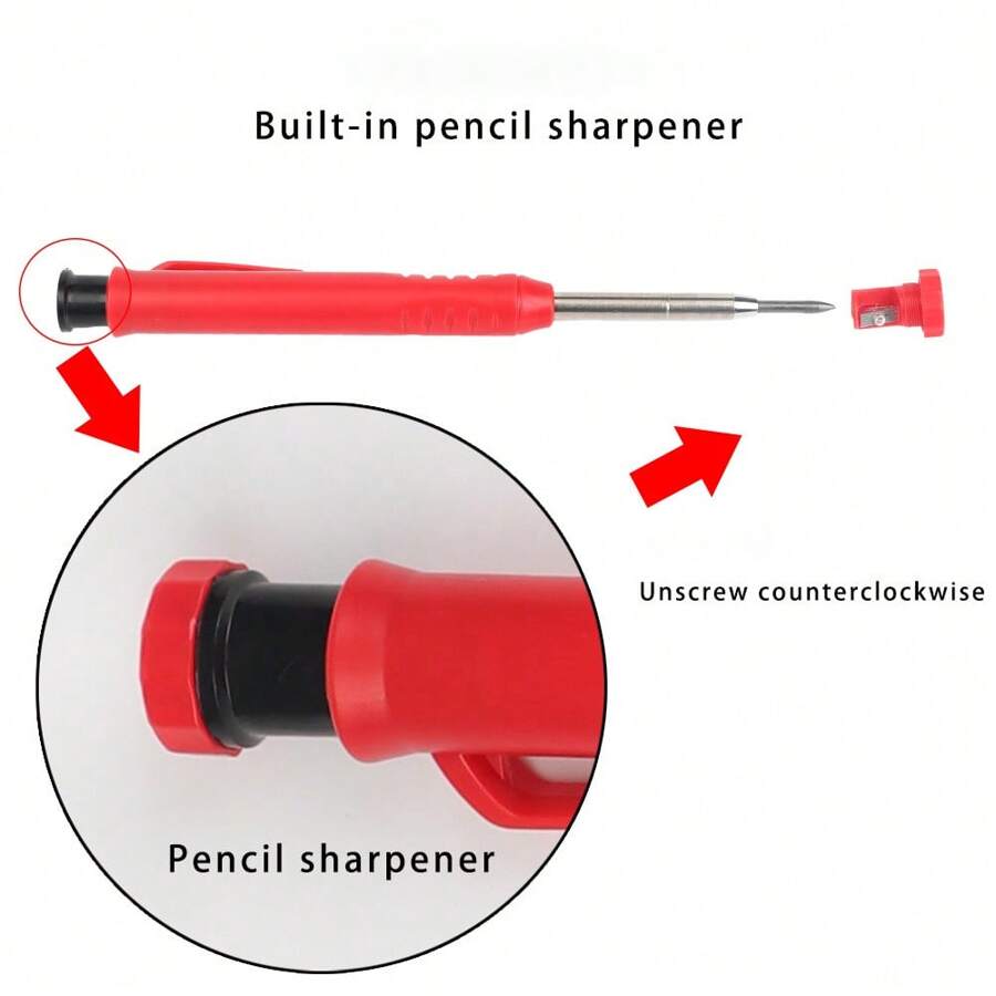 Solid Carpenter Pencil With Refill Lead Built Sharpener Deep Hole ...